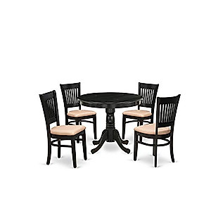 East West Furniture ANVA5-BLK-C 5 Piece Dining Room Furniture Set Includes a Round Dining Table with Pedestal and 4 Linen Fabric Upholstered Chairs, 36x36 Inch, Black