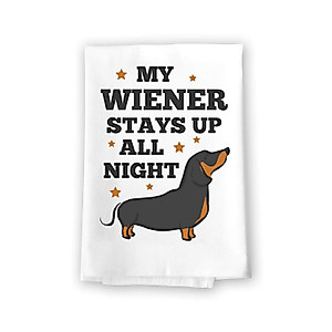 Honey Dew Gifts, Funny Dachshund Kitchen Towel, My Wiener Stays Up All Night, Pet and Dog Lovers Dish and Hand Towels, Multi-Purpose Cotton Flour Sack Towel