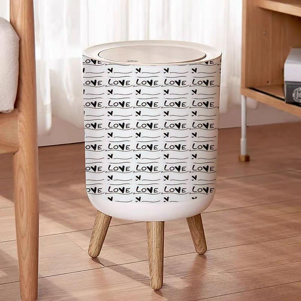 Small Trash Can with Lid for Bathroom Kitchen Office Diaper Black hearts love tile textures set about black white seamless Cute Bedroom Garbage Trash Bin Dog Proof Waste Basket Cute Decorative