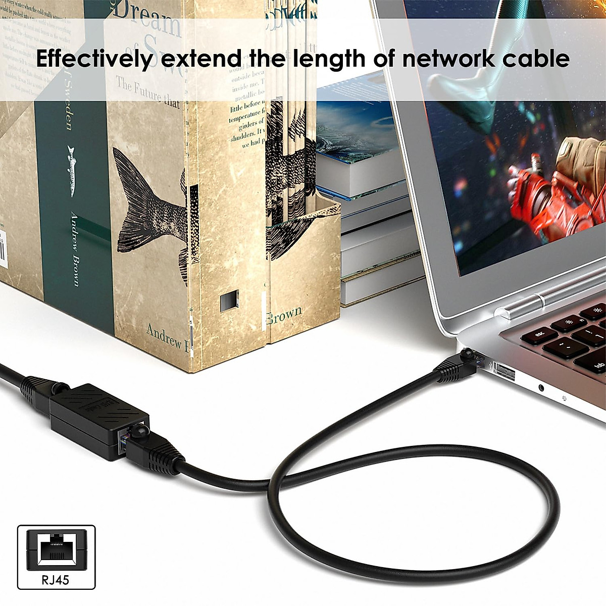 Dingsun RJ45 Coupler, Ethernet Extender, in-Line Coupler Female to Female Ethernet Coupler for Cat7/ Cat6/ Cat5/ Cat5e Ethernet Cable Extender Adapter (2Pack, Black)