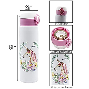 Amamcy Cute Unicorn Thermos Cup Water Bottle Stainless Steel Vacuum Flask Insulated Travel Mug for Women Kids 500ml (17oz)