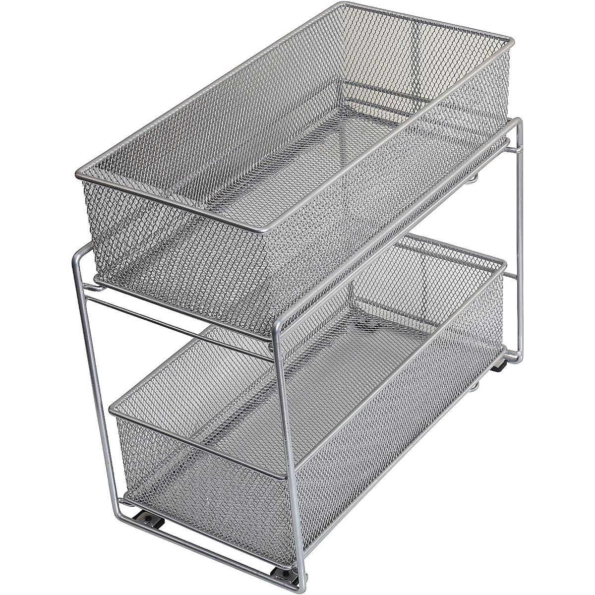 YBM Home Silver 2 Tier Mesh Sliding Spice and Sauces Basket Cabinet Organizer Drawer 2304