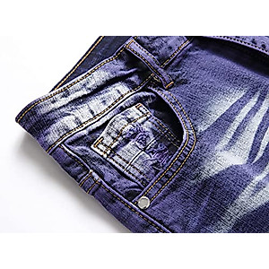 Men's Ripped Distressed Destroyed Straight Slim Fit Denim Jeans,705 Purple,Size 32