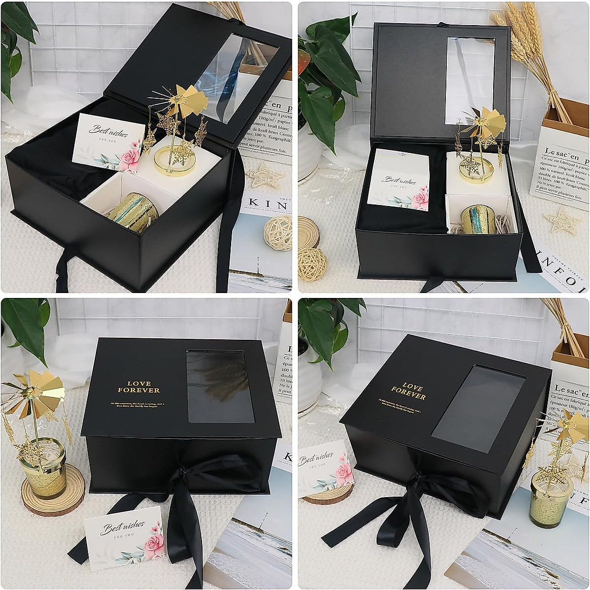 Christmas Gifts for Men Women, Winter Birthday Gifts Box for Best Friends Coworker with Scarf Scented Candle Unique Friendship Gift Basket Ideas Mother's Day for Mom 30th 40th 50th 60th (Black)