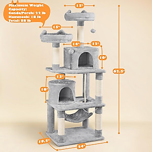 Yaheetech 62.2inches Cat Tree Cat Towers Cat Condo with Platform & Hammock, Scratching Posts for Kittens Pet Play House with Plush Perch for Indoor Activity Relaxing
