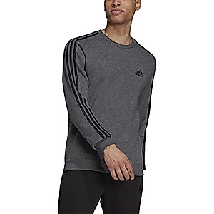 adidas Men's Essentials Fleece 3-Stripes Sweatshirt, Dark Grey Heather/Black, Medium