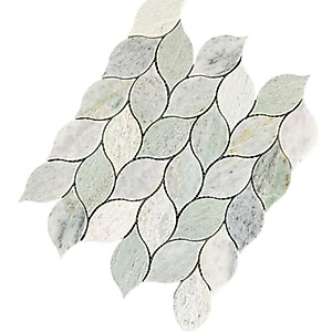Ming Green Greyish Petal Marble Polished Floor Wall Tile for Kitchen Backsplash, Bathroon Shower, Fireplace Surround, Decor Accent Wall (1 Sheet)