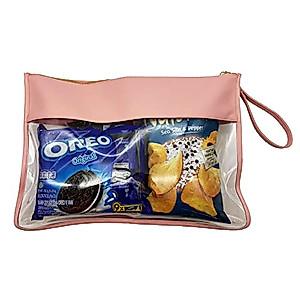 HAIBOLAN Monogram Clear Travel Patch Pouch Stadium Transparent Snack Bag Wristlet PVC Waterproof Clutch Purse Tote Bag (snacks-pink)