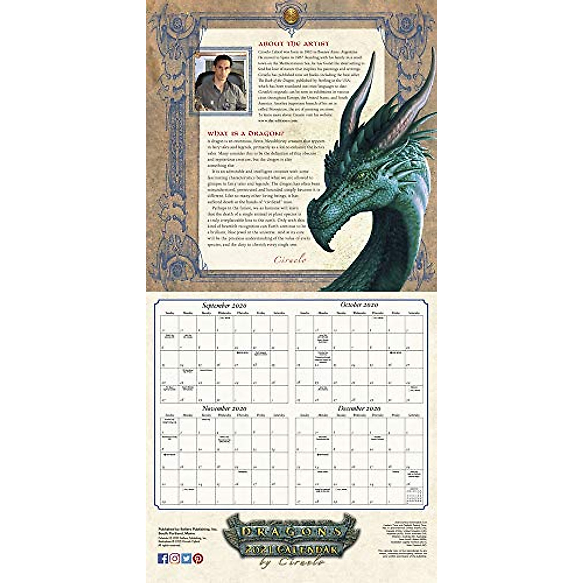 2021 Dragons by Ciruelo 16-Month Wall Calendar