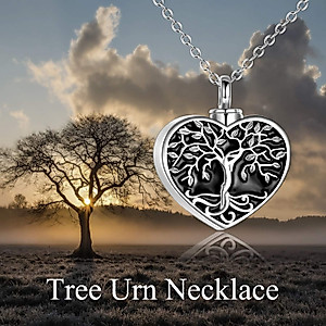 ONEFINITY Sterling Silver Tree of Life Cremation Urn Necklaces for Ashes Heart Memory Jewelry for Women Men Gift