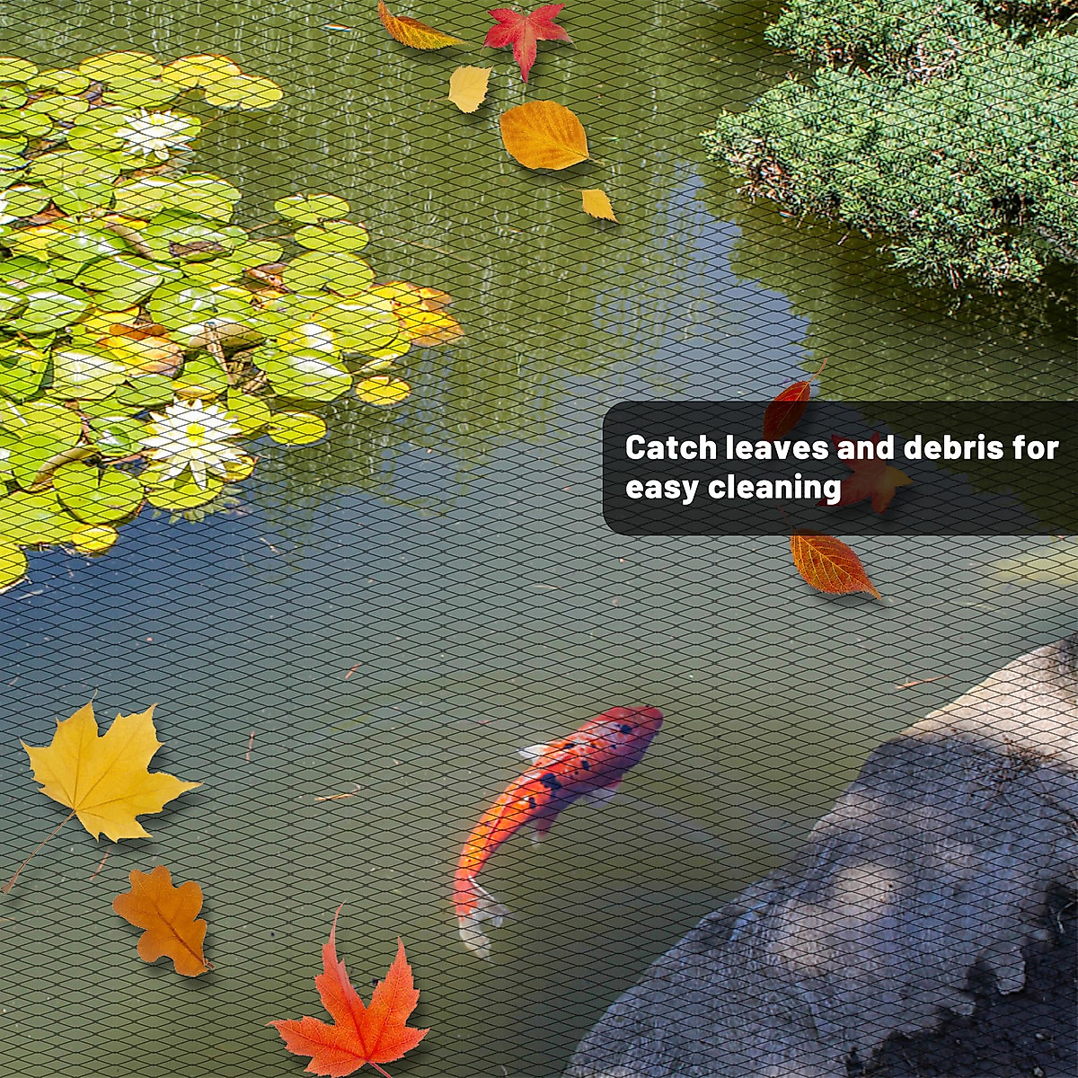 Rainleaf Pond Netting, 14' x 20' Pond Net Cover, Koi Pond Netting for Leaves, Heavy Duty Koi Pond Net Protecting Koi Fish from Herons, Stakes Included