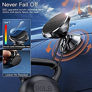 CASEKOO [Never Fall] Magnetic Car Mount [6X N52 Powerful Magnet] 360°Adjustable Alloy Dashboard Phone Holder for Car [2X Metal Plates] Fits for iPhone 11/12/13/14 Ultra 22/23 All Cell Phone