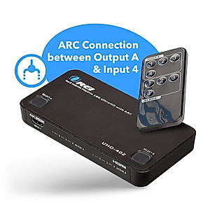 OREI 4K HDMI Matrix Switch 4 X 2, Switcher 18G UltraHD with Arc Supports upto 4K @ 60Hz & 1080P IR Remote Control - Full Matrix Selection (UHD-402)