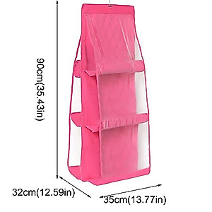 Askfairy 6 Pockets Hanging Handbag Organizer,Hanging Closet Organizer,Foldable Transparen Hanging Handbag Purse Organizer for Family Closet Bedroom