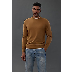 PJ PAUL JONES Mens Casual Crew Neck Sweater Long Sleeve Knitted Sweater Solid Color Wool Knitted Sweater Brown M