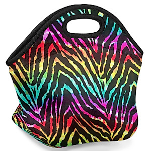 Insulated Neoprene Lunch Bag for Women Men Kids Rainbow Zebra Print Colorful Lunch Box Reusable Small Lunch Tote Bag Cooler Bag for School Work Picnic