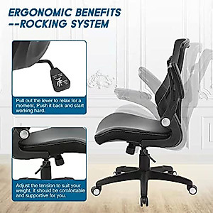 Office Chair Ergonomic Desk Chair - Adjustable Height PU Leather Home Office Desk Chairs, Swivel Mesh Midback Computer Chair with Lumbar Support and Flip-up Armrests Executive Office Task Chair, Black