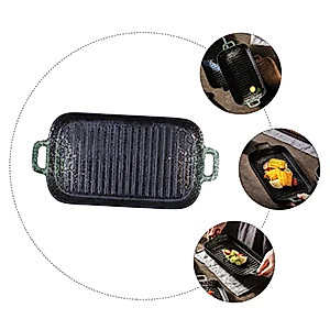 Yardwe 1pc Fire Earth BBQ Plate Cake Tray Outdoor Griddle Grill Square Dish Set Square Baking Tray Camping Pot Roasting Pan Roasting Plate with Handles Household Kitchenware Ceramic Plate