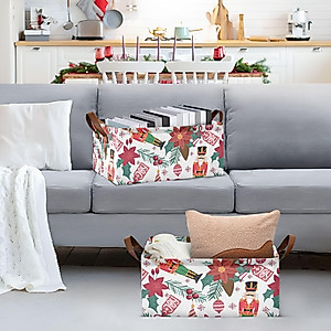 Exnundod Collapsible Storage Bin Christmas Nutcrackers Organizer Storage Shelf Basket Hand Drawn Storage Boxes with Handles for Closet Blanket Toys Home Dorm Office