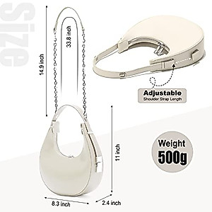 Shoulder Bags Handbag for Women, Crossbody Bag Detachable Shoulder Strap Soft PU Leather Zipper Closure - Milky White