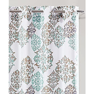Hookless Alessandra Shower Curtain with Peva Liner, 71 in x 74 in, White, Blue and Brown
