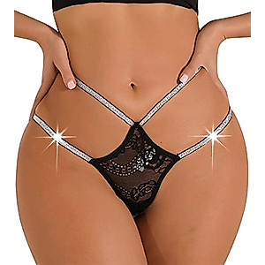 Banamic Women's Glitter Thong Strappy Lace Underwear Panties