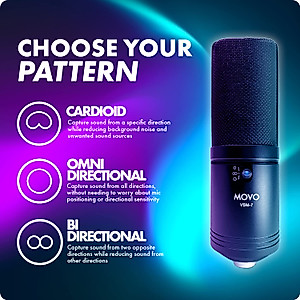 Movo VSM-7 Large Diaphragm, Multi-Pattern Studio Condenser Microphone with Shock Mount, Pop Filter, and XLR Cable - Studio Microphone for Music, Vocals, Podcasting, Gaming, Streaming and More