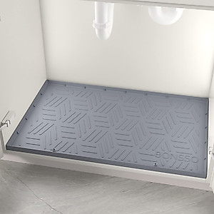 BONSSO Under Sink Mat Kitchen & Bathroom Cabinet Liner, 34" x 22" Silicone Waterproof Under Sink Drip Tray, Hold up to 2.75 Gallons Liquid, Cool Grey
