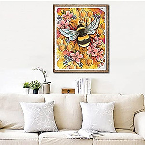 TUMOVO Paint by Numbers, Honeycomb Honey Paint by Numbers, Bee Flower Acrylic Pigment Drawing Paintwor, DIY Canvas Oil Painting Paint by Number, Bees for Adults Kids Beginners Enthusiasts 16x20inch