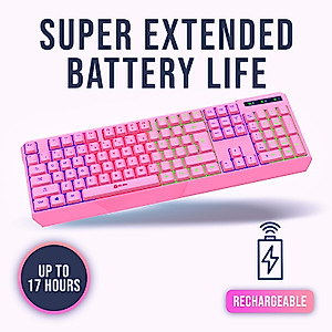 KLIM Chroma Wireless Gaming Keyboard RGB - New Version 2024 - Long-Lasting Rechargeable Battery - Quick and Quiet Typing - Water Resistant Backlit Wireless Keyboard for PC PS5 PS4 Xbox One Mac - Pink