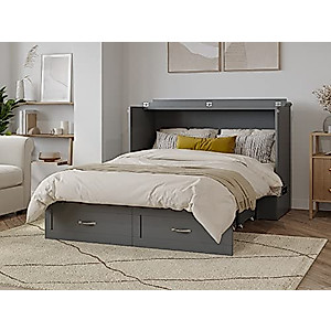 AFI, Hamilton Murphy Bed Chest with 6 inch Memory Foam Folding Mattress, Built-in Charging Station and Storage Drawer, Full, Grey