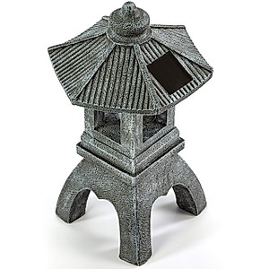 VP Home Tranquil Pagoda & Glowing Serenity Meditative Buddha Solar Powered Flickering LED Outdoor Decor Garden Light