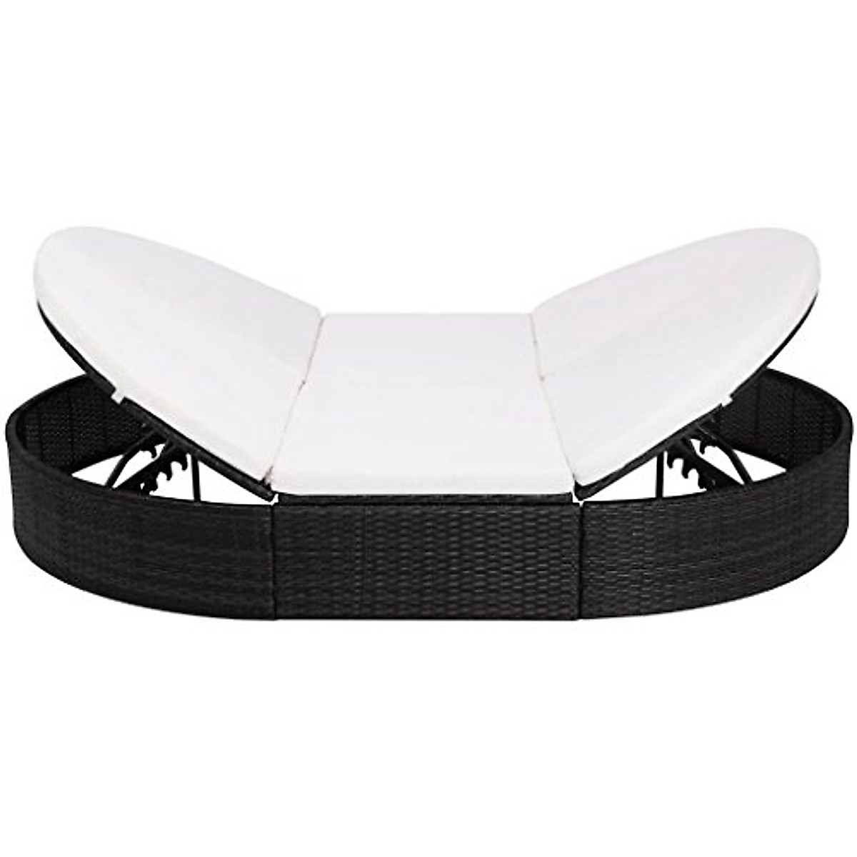 vidaXL 2-Person Patio Sun Lounger Bed Black Rattan Garden Daybed Chaise Lounger with Adjustable Backrests and Cushion Outdoor Backyard Lawn Furniture 78.7" x 55.1" x 11" (L x W x H)
