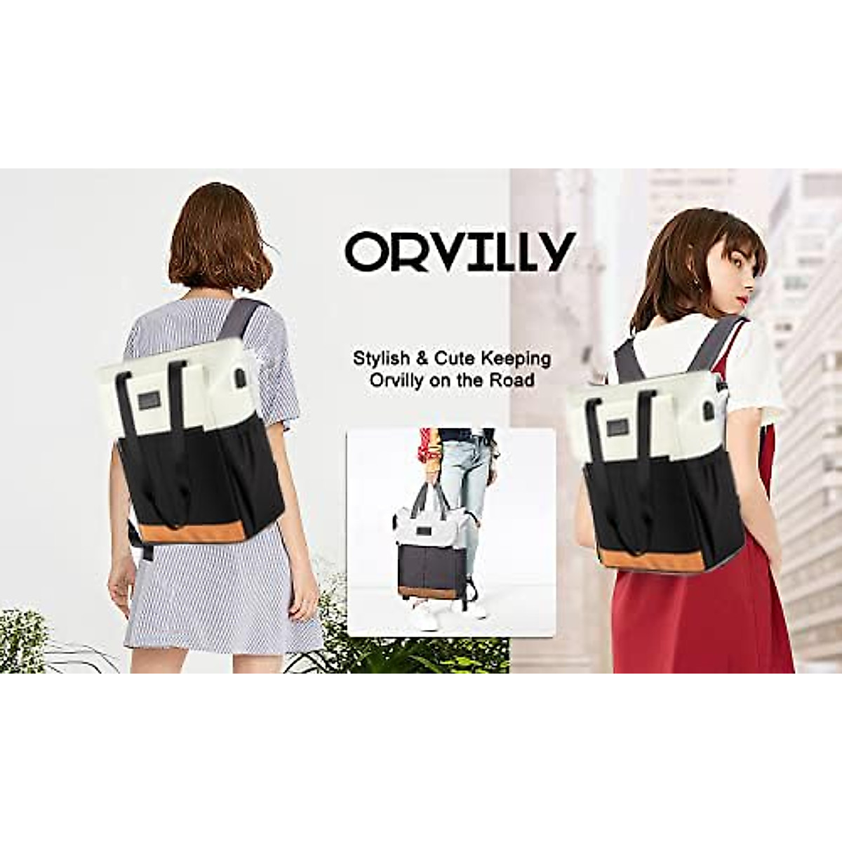 Orvilly Laptop Tote Backpack Purse for Women, Stylish College School Travel Casual Daypack Bookbag, Work Shopping Small Bag Light Weight For Men Girls Boys Student Fits 14 Inch Netbook-Black