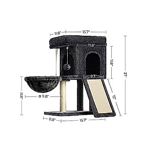 FourFurPets Cat Tree, 27in Cat Tower, Cat Condo for Kittens, Large Cat Perch, Cat Caves, Cat Basket, Sisal Scratching Board, Smoky Gray
