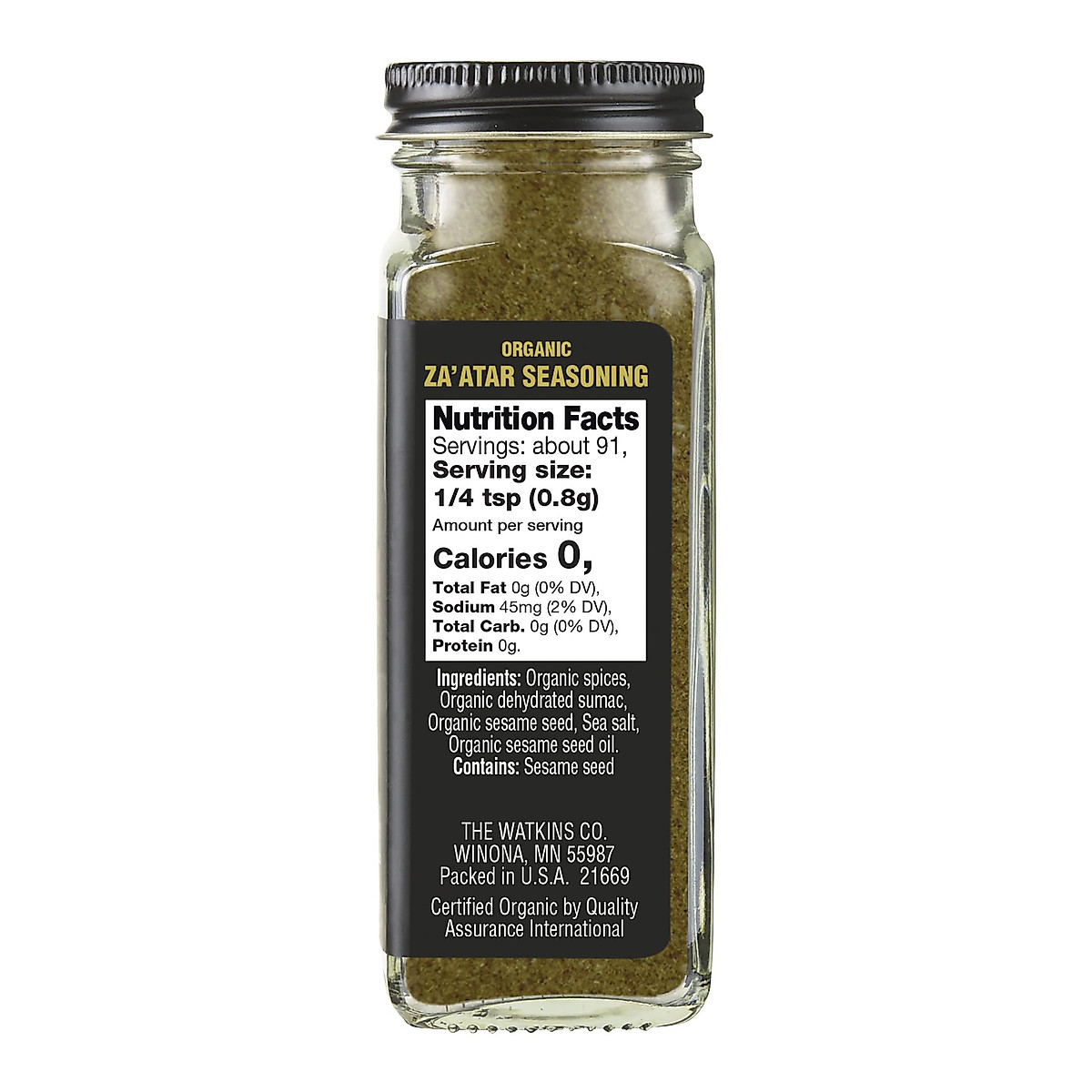 Watkins Organic Za'atar Seasoning, Spice Mix, 2.6 oz., 1 Count