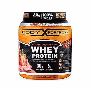 Body Fortress Super Advanced Whey Protein Powder, Strawberry, Immune Support (1), Vitamins C & D plus Zinc, 1.78 lbs (Packaging May Vary)