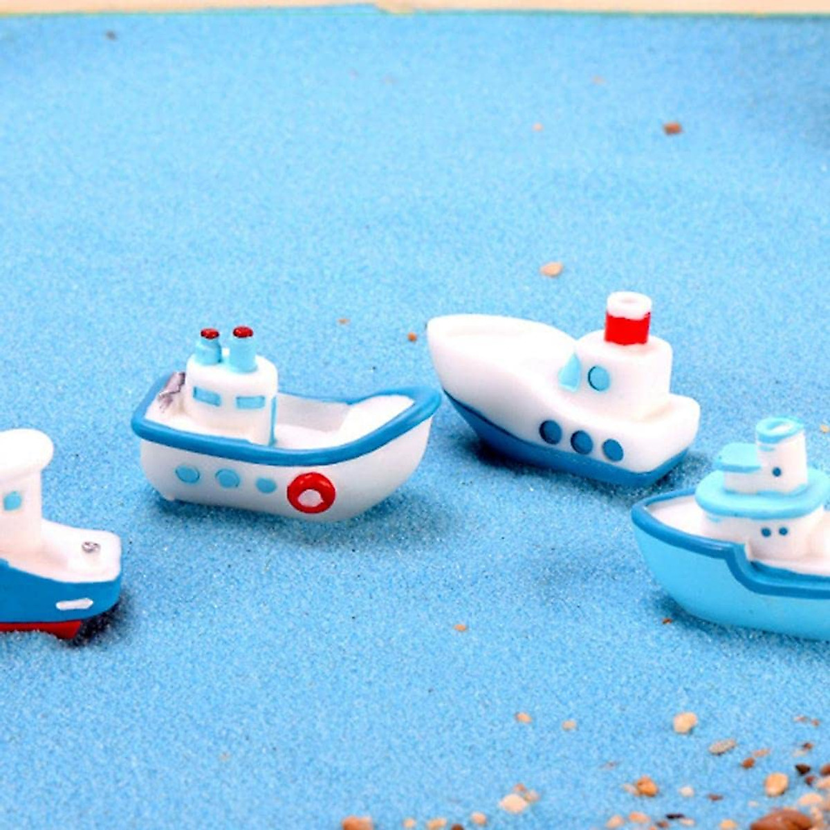4 Pcs Yacht Ornaments, Resin Sea Boat Figurines Mini Fairy Garden Decorations, Bonsai Miniatures DIY Crafts Home Decors