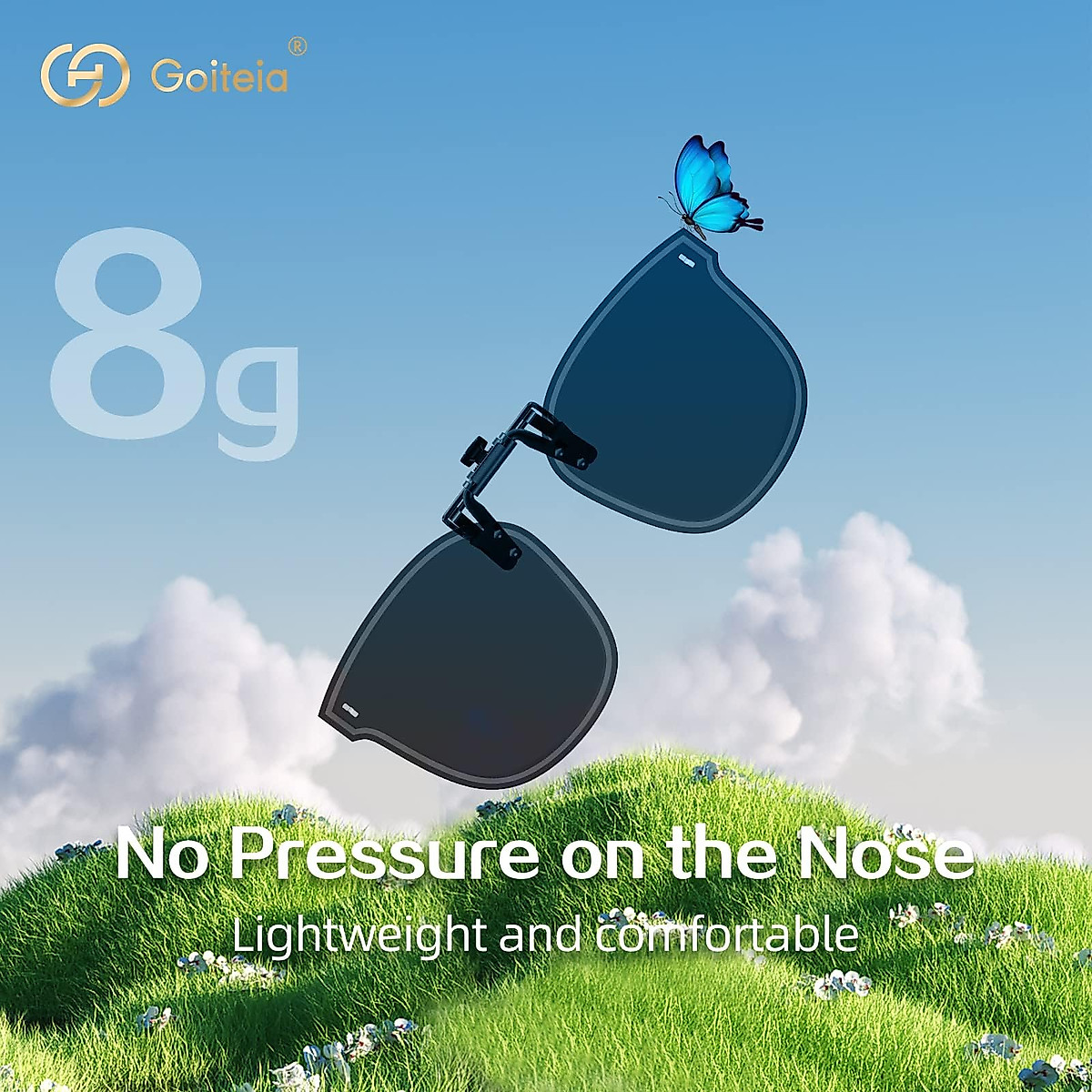 Goiteia Oversized Polarized Flip up Clip on Sunglasses over Prescription Glasses for Fashion Women|Easy to Put on and Take off One-handed（Grey lenses）