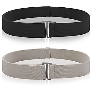 2PCS No Show Stretch Invisible Belt for Women - Flat Buckle Elastic Waist Belt for Jeans, Pants, Dresses