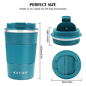 KETIEE Travel Mug 12oz, Insulated Coffee Mug with Leakproof Lid, Travel Coffee Mug Vacuum Stainless Steel Double Walled Reusable Coffee Cup for Hot and Iced Coffee Tea Water