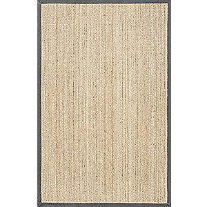 nuLOOM 8x10 Elijah Seagrass Area Rug, Dark Grey, Solid Farmhouse Style, Cotton Bordered, Basketweave, Natural Fiber, For Bedroom, Dining Room, Living Room, Hallway, Office, Kitchen, Entryway