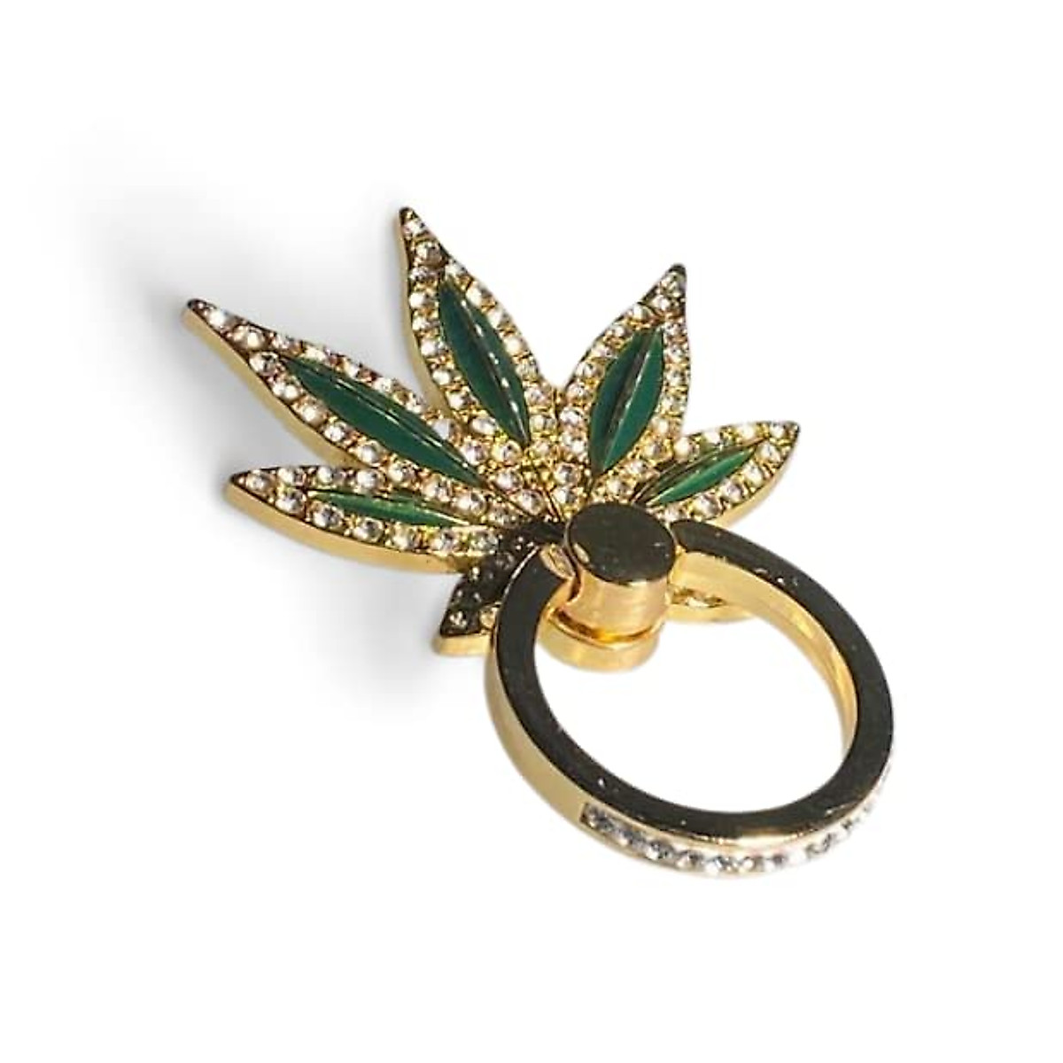 Cell Phone Ring Grip 360 Degree Rotation, Sparkly Crystal Stones Happy Leaf Design, Compatible with iPhone and Android Phone,Gold/Green,6008A-30