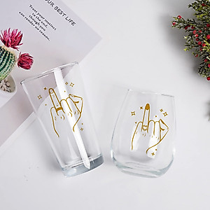 Futtumy Ring Finger Stemless Wine Glass & Beer Glass Set, Unique Engagement Gift Wedding Gift Bride and Groom Gift Mr and Mrs Gift Bridal Shower Gift for Couple Newlywed Mr & Mrs