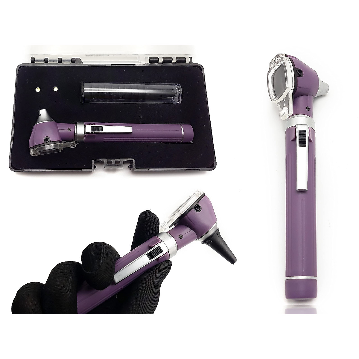 MEDCASE Brilliance German Fiber Optic Otoscope - Professional Ear Scope with LED Light and Speculum for Ear Examination and Diagnosis - Ideal for Professional and Home Use - Purple Color