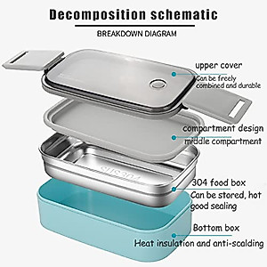 COMUSTER Premium Lunch Box,304 Stainless Steel Liner, 2 Compartments,Leak Proof,with Handle,Cutlery Divider,Microwave and Dishwasher Safe,BPA Free .(Light blue)