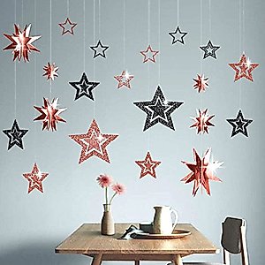 Glitter Rose Gold Black Star Garland Twinkle Little Star Party Decoration Hanging Decor Backdrop Banner Streamer for Birthday/Bday/Baby Shower/Bachelorette/Wedding/Christmas/Engagement Party Supplies