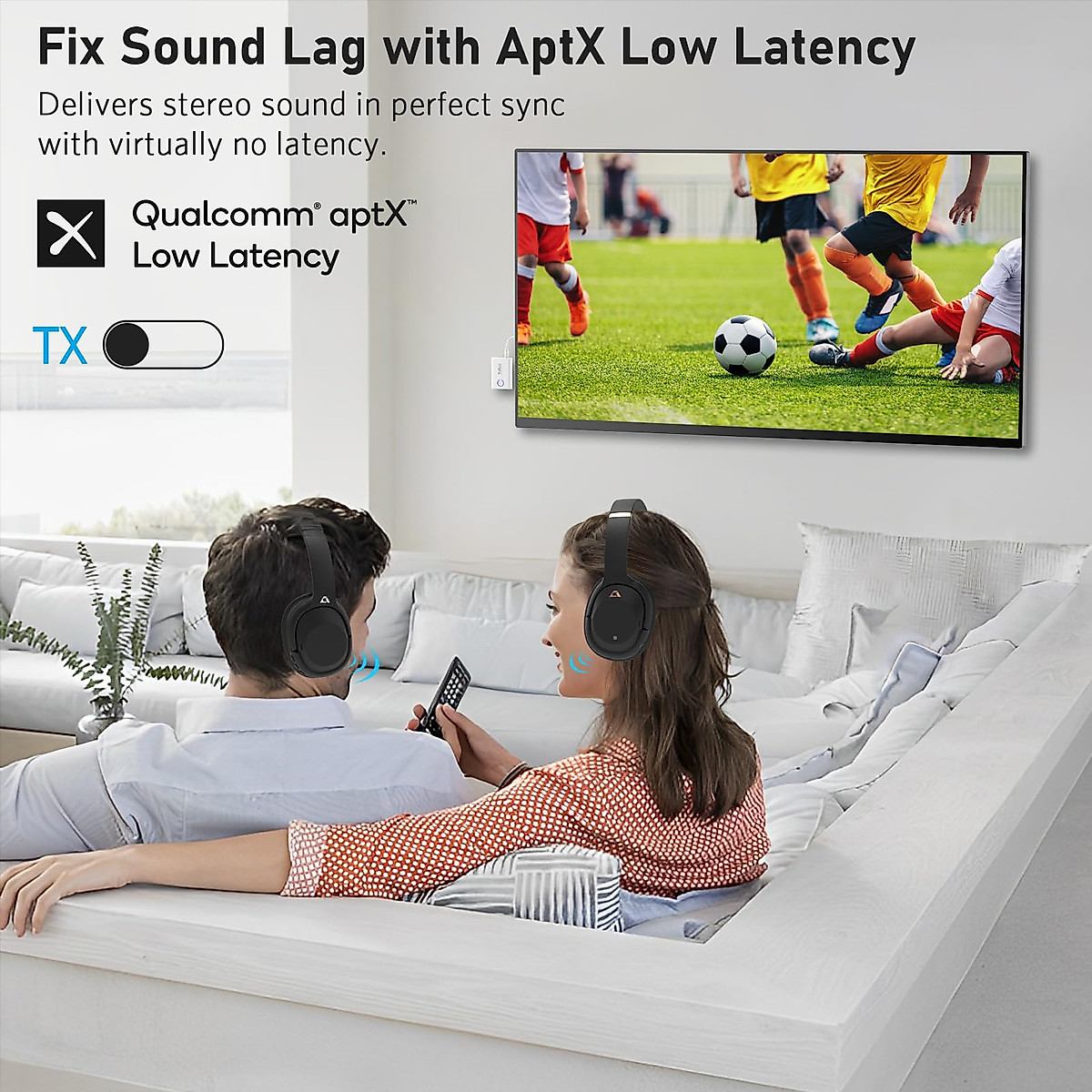 1Mii Bluetooth 5.3 Transmitter Receiver for TV to 2 Headphones, Bluetooth Adapter for Airplane w/aptX HD& Low Latency, Dual Link, Wireless Receiver for Home Stereo/MP3/Boats/Treadmill/Gaming