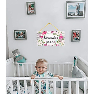 Personalized Floral Name Signs for Girls Room Girls Bedroom Door Hanging Wooden Signs Custom Baby Name with Flowers Door Hanger Baby Nursery Room Decor Kid Room Decor