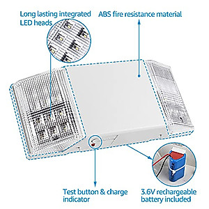 TORCHSTAR LED Emergency Lighting, Commercial Emergency Lights with Battery Backup, UL Listed, Two Heads, AC 120/277V, Hardwired Emergency Exit Light Fixture for Business, Home Power Failure, Pack of 2